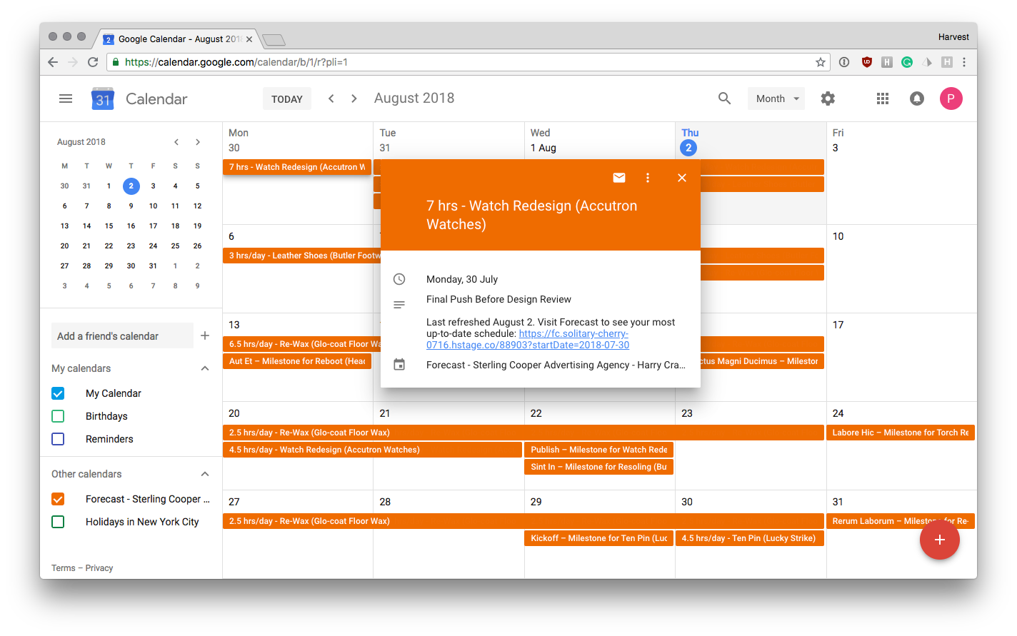 View Forecast Schedule Right in Your Calendar - Harvest