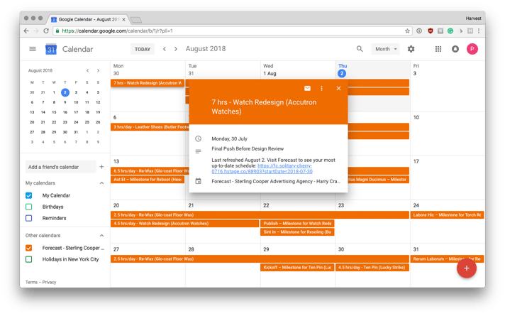 View Forecast Schedule Right in Your Calendar - Harvest