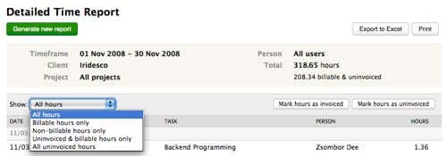 Detailed Time Report, and Marking Hours as Invoiced - Harvest