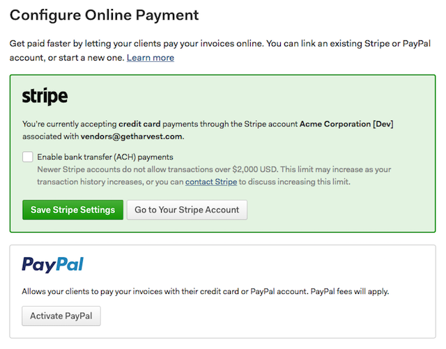New for Invoices! Accept ACH Payments - Harvest