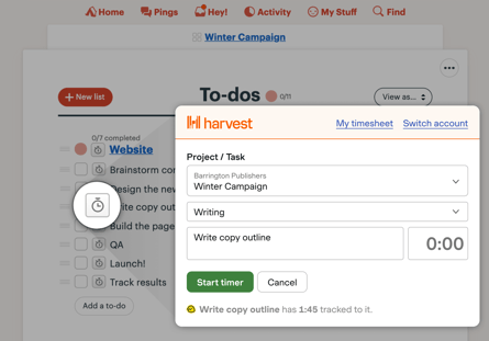 Basecamp Time Tracking Integration - Harvest