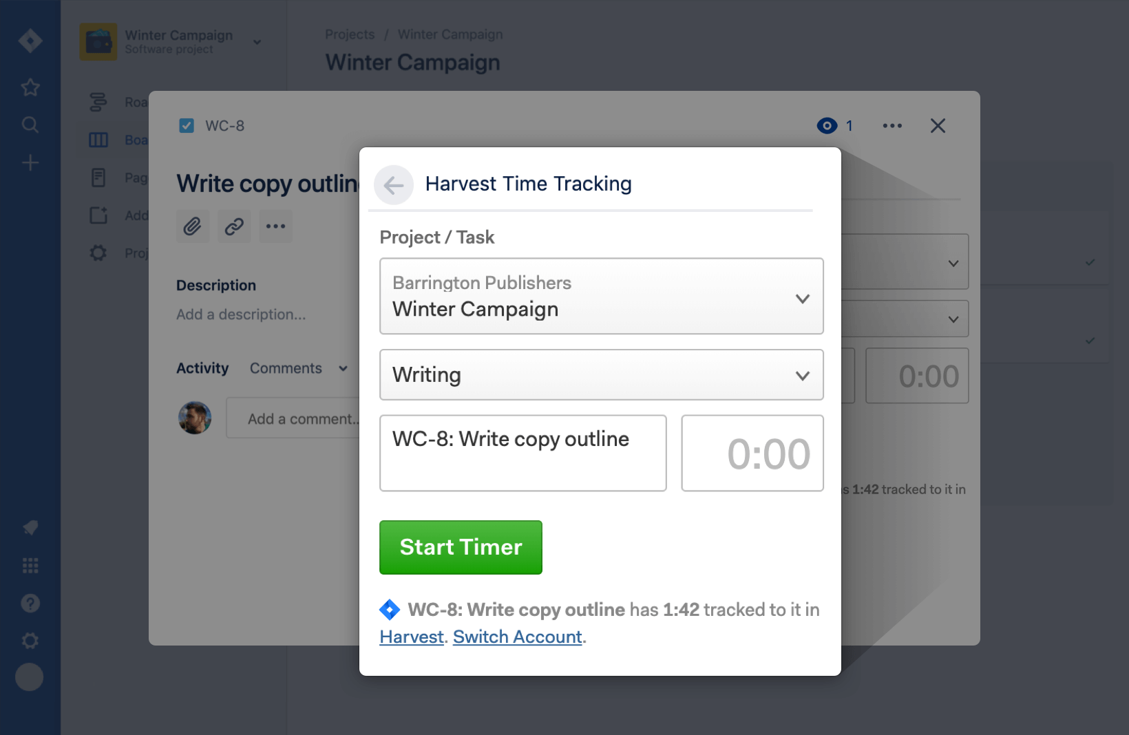Jira Time Tracking Integration - Harvest
