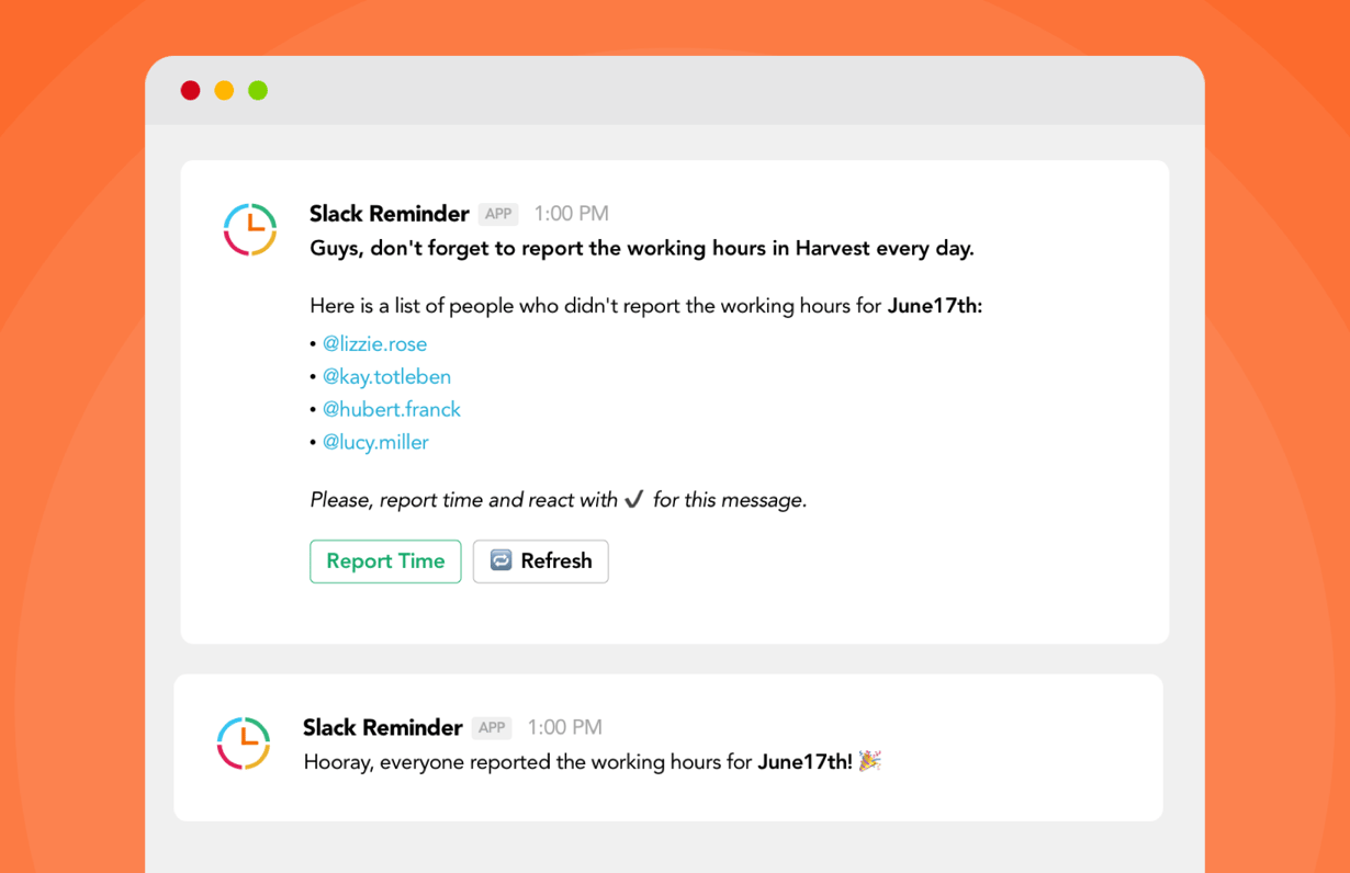 Slack Reminder Time Tracking Integration - Harvest