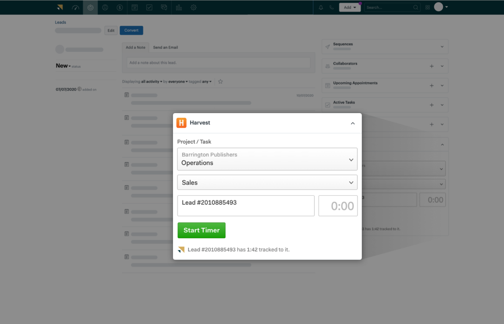 Zendesk Sell Time Tracking Integration - Harvest