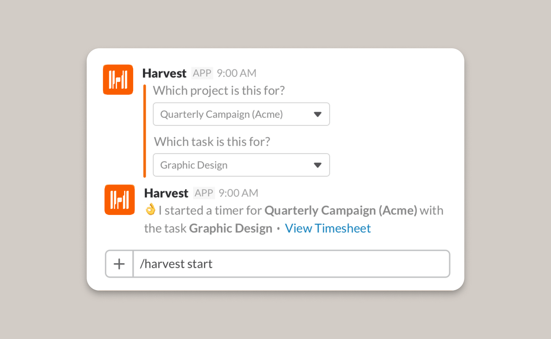 Slack Time Tracking Integration - Harvest