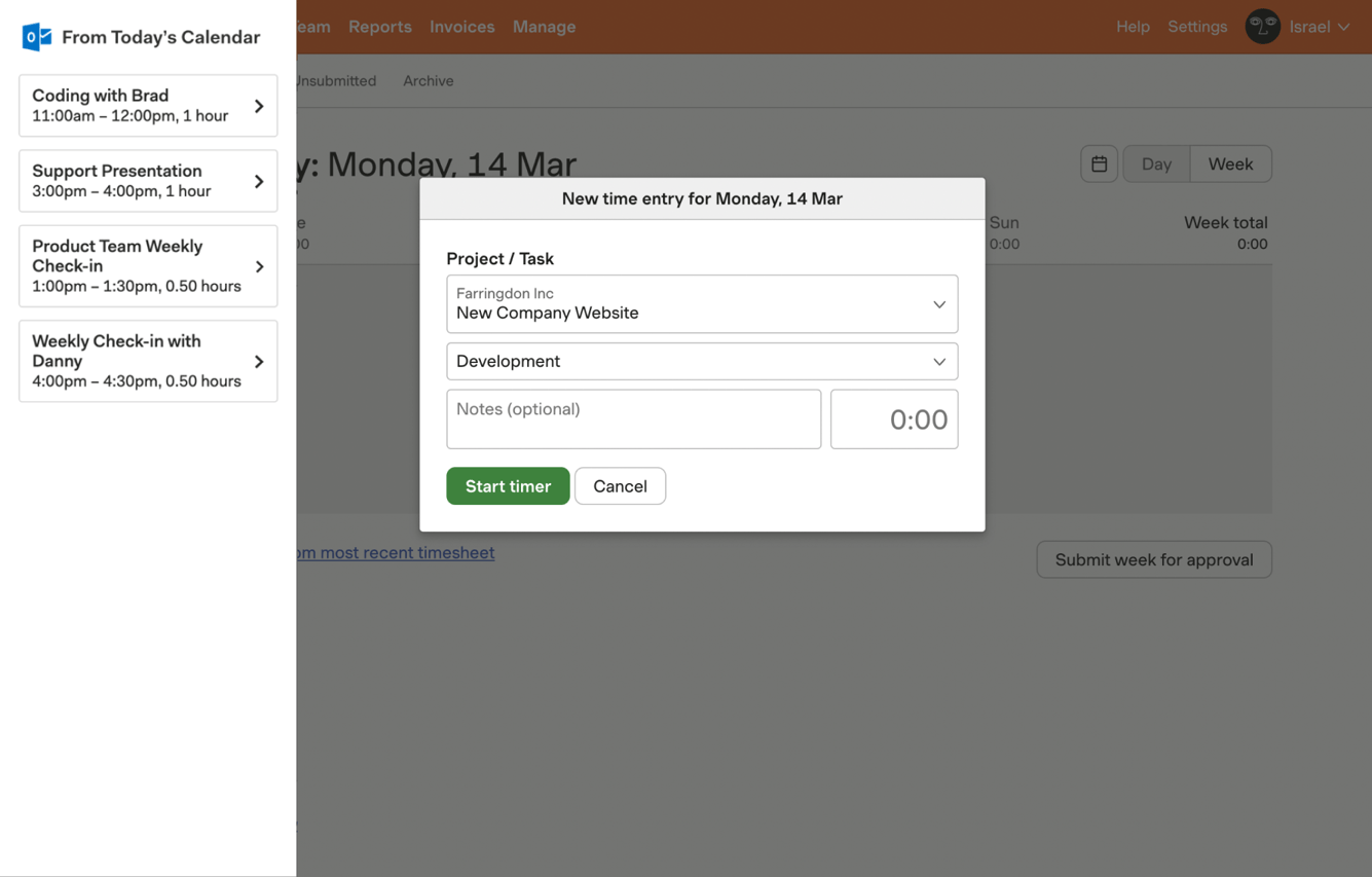 Outlook.com Time Tracking Integration - Harvest