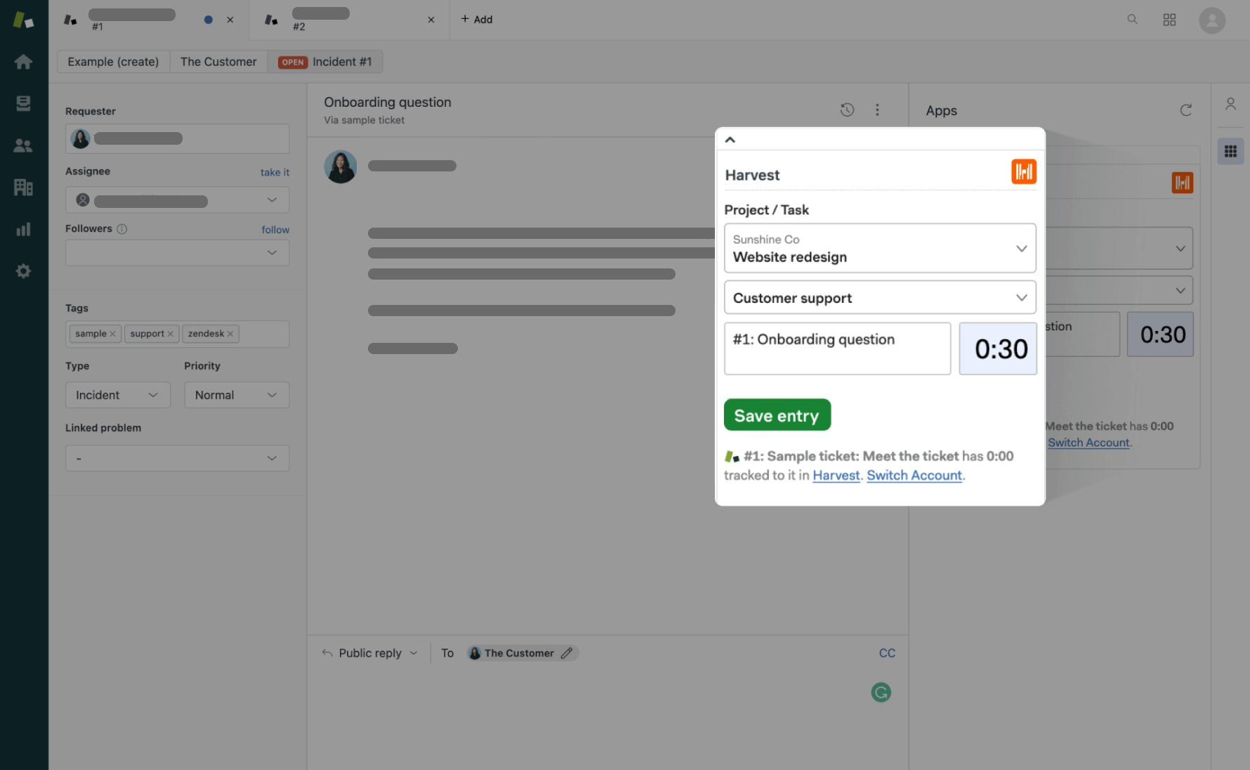 Zendesk Time Tracking Integration - Harvest