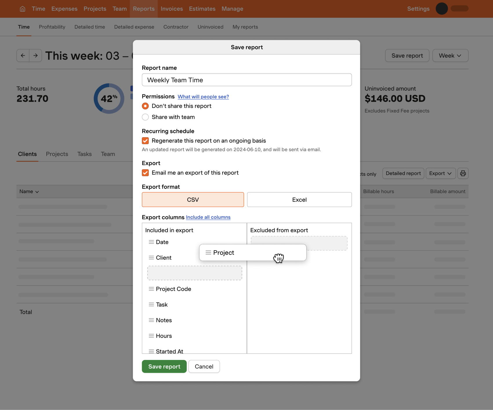 Product Update: Custom Exports for Harvest Reports