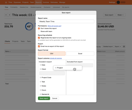 Product Update: Custom Exports for Harvest Reports